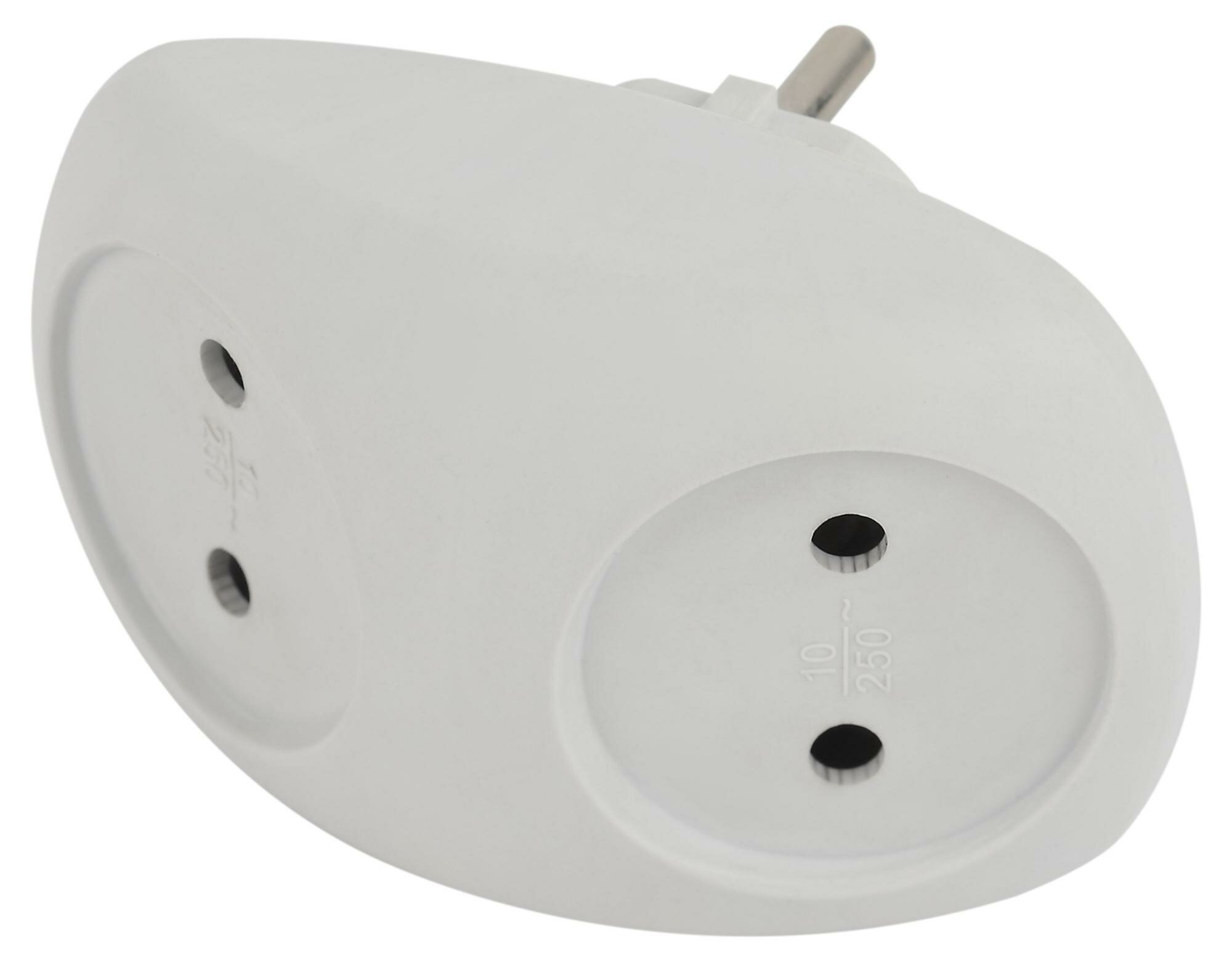 ЭРА Разветвитель электрический SPx-2-W на 2 розетки без заземления 10А белый, Б0053480