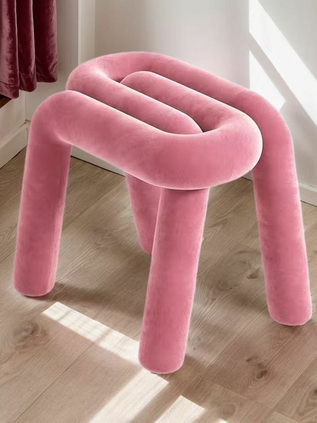 Табурет "Скрепки", для общественных мест, металл/вельвет, цвет розовый