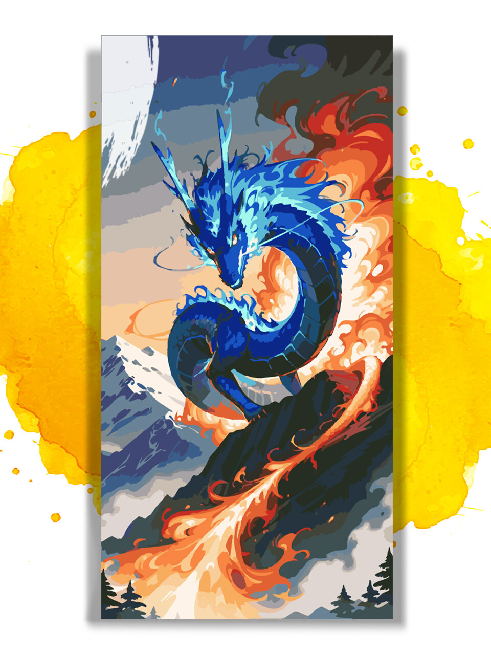 Картина по номерам на холсте Небесный Дракон в долине огня, 30 х 60 см