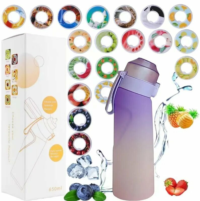 Спортивная бутылка,650мл，Коробка для приправ*19，Градиентная фиолетовая пудра，Силиконовая насадка，Подарочная коробка