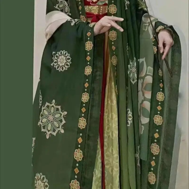 Женский костюм ханьфу 6XL 6XL weight 100-120kg, Green full set