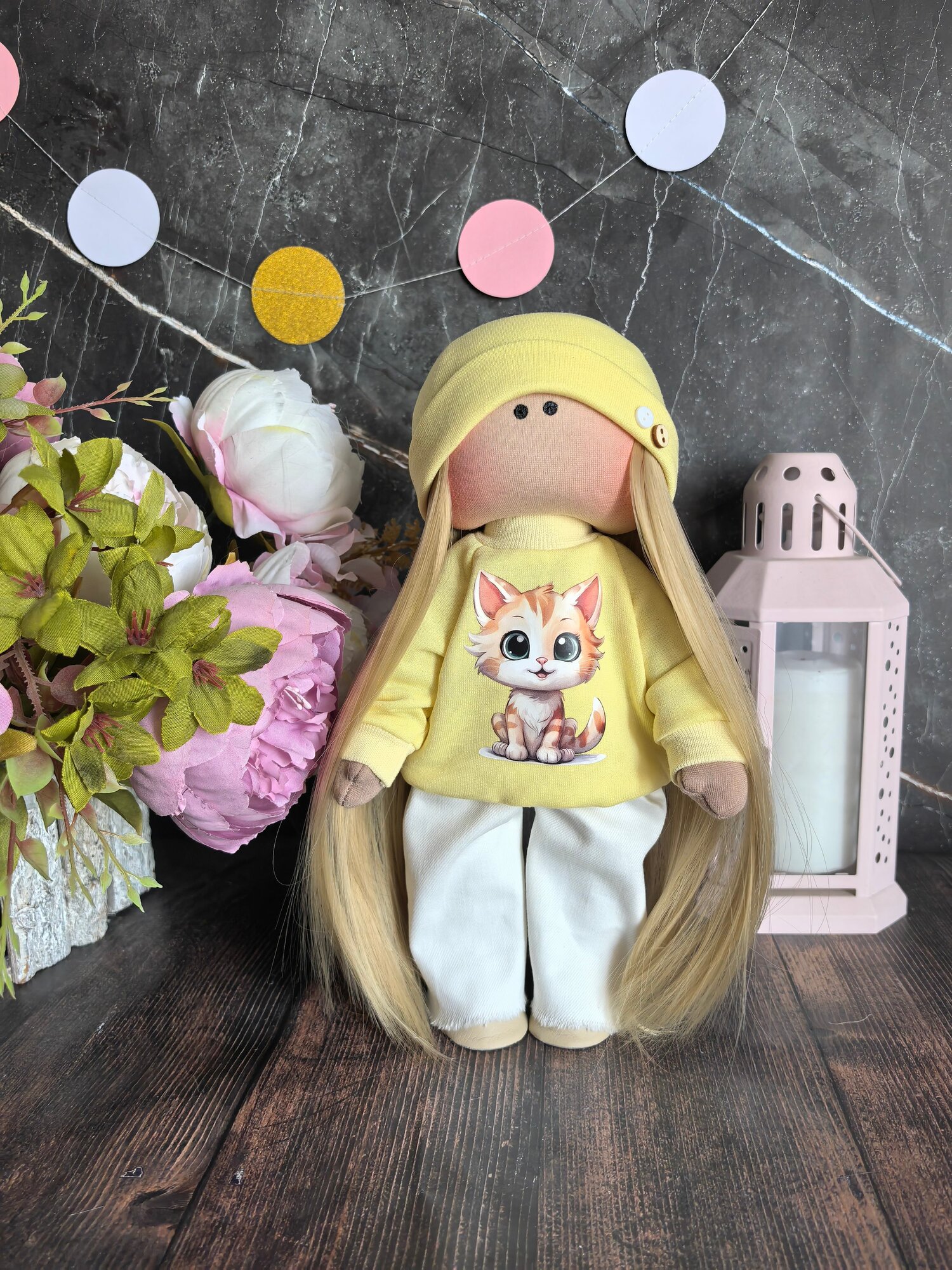 Интерьерная текстильная кукла Тильда 28 см ручной работы