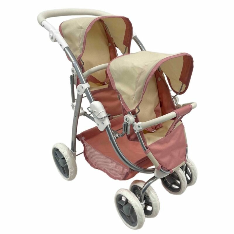 Коляска для куклы Melobo прогулочная, для двойни, розово-кремовая, с перекидной ручкой, в коробке