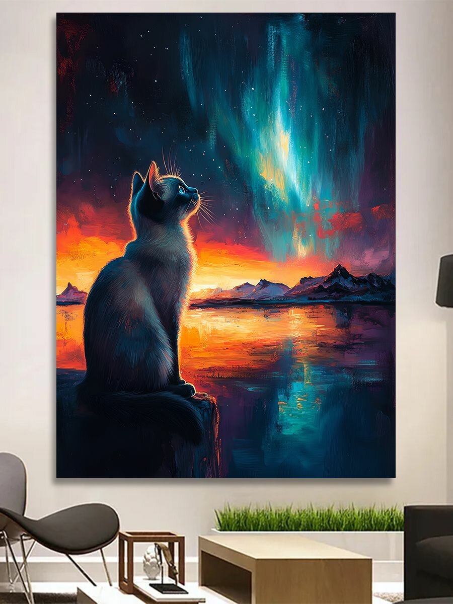 Картина с котами / пейзаж / в интерьер, картина с животными, 60х80 см.