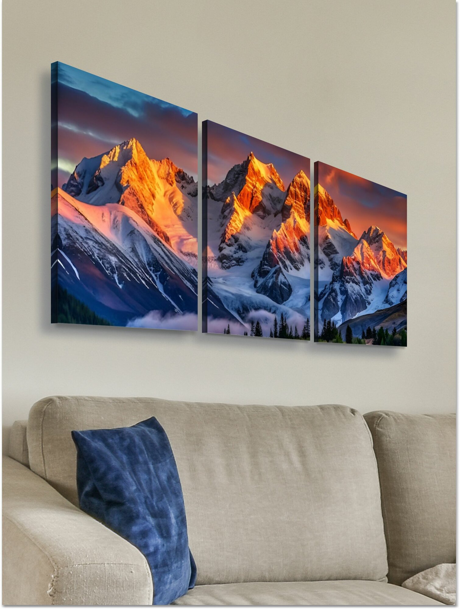 Картина Огненное сияние модульная 50x70см 3шт, на деревянном подрамнике