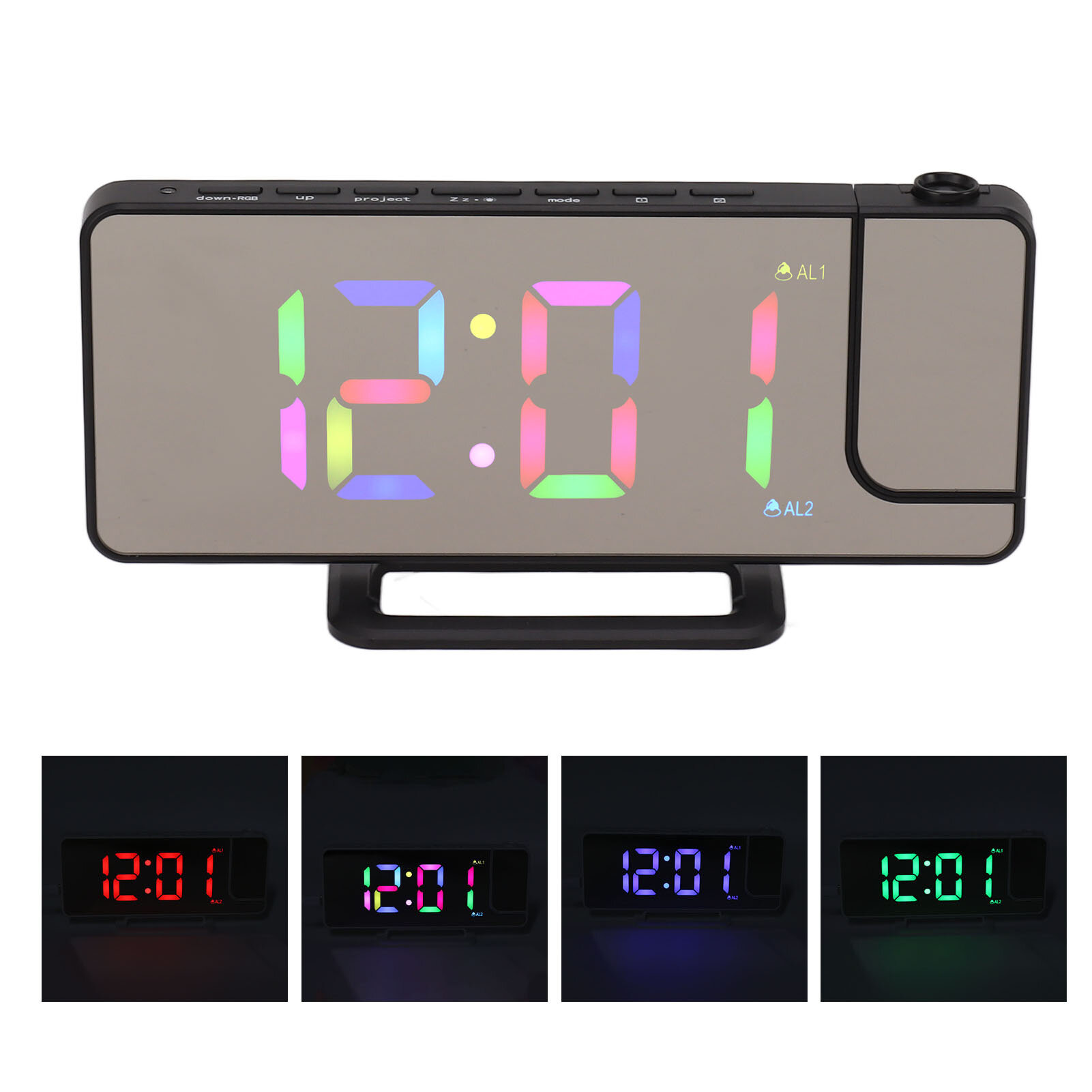 Цифровые часы RGB LED Большой экран Зеркальная проекция Многофункциональный стол Электронная сигнализация Черный