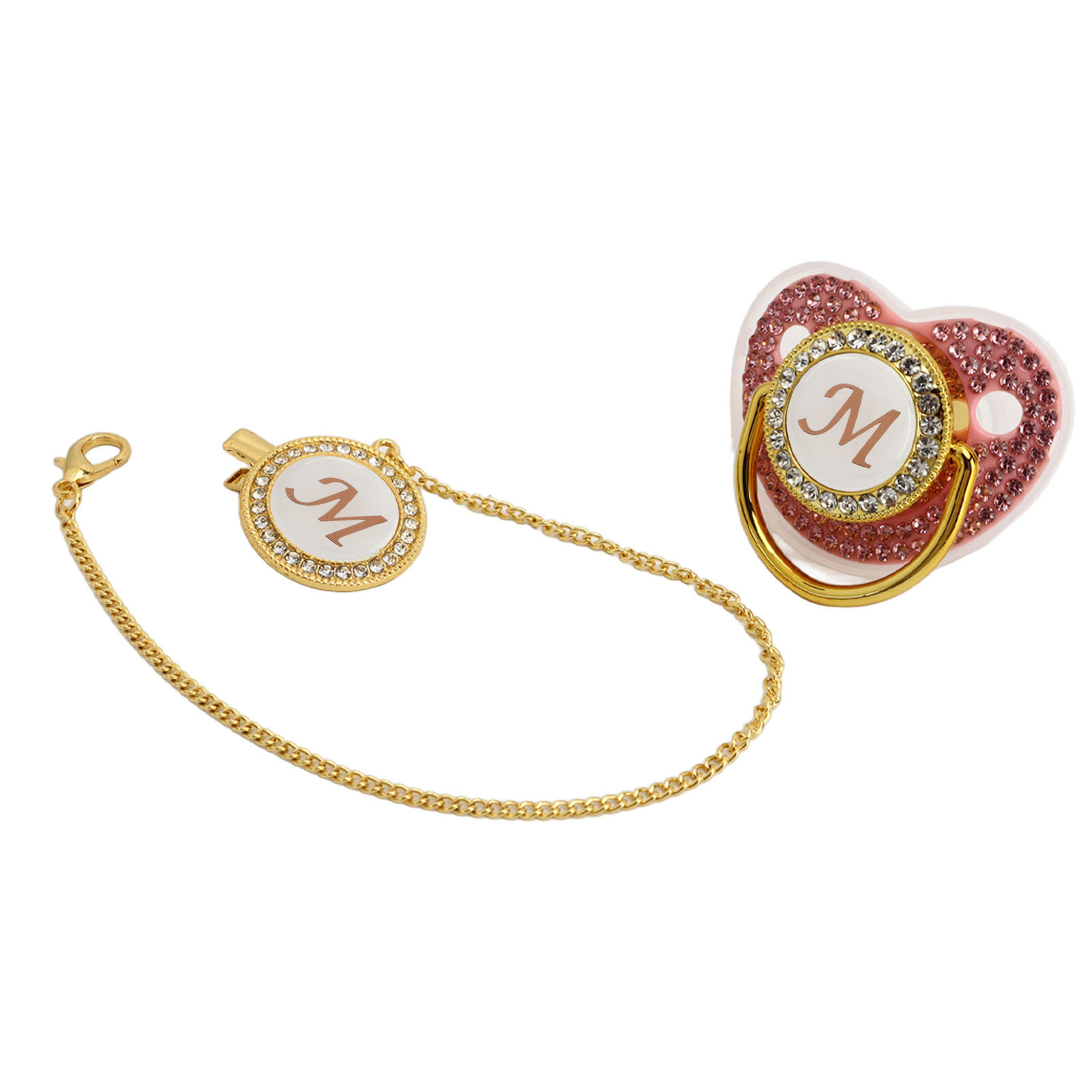 Золотистая детская соска-пустышка, украшенная стразами, изогнутого дизайна, силиконовая пустышка для кормления ребенка молочной смесью, буква М.