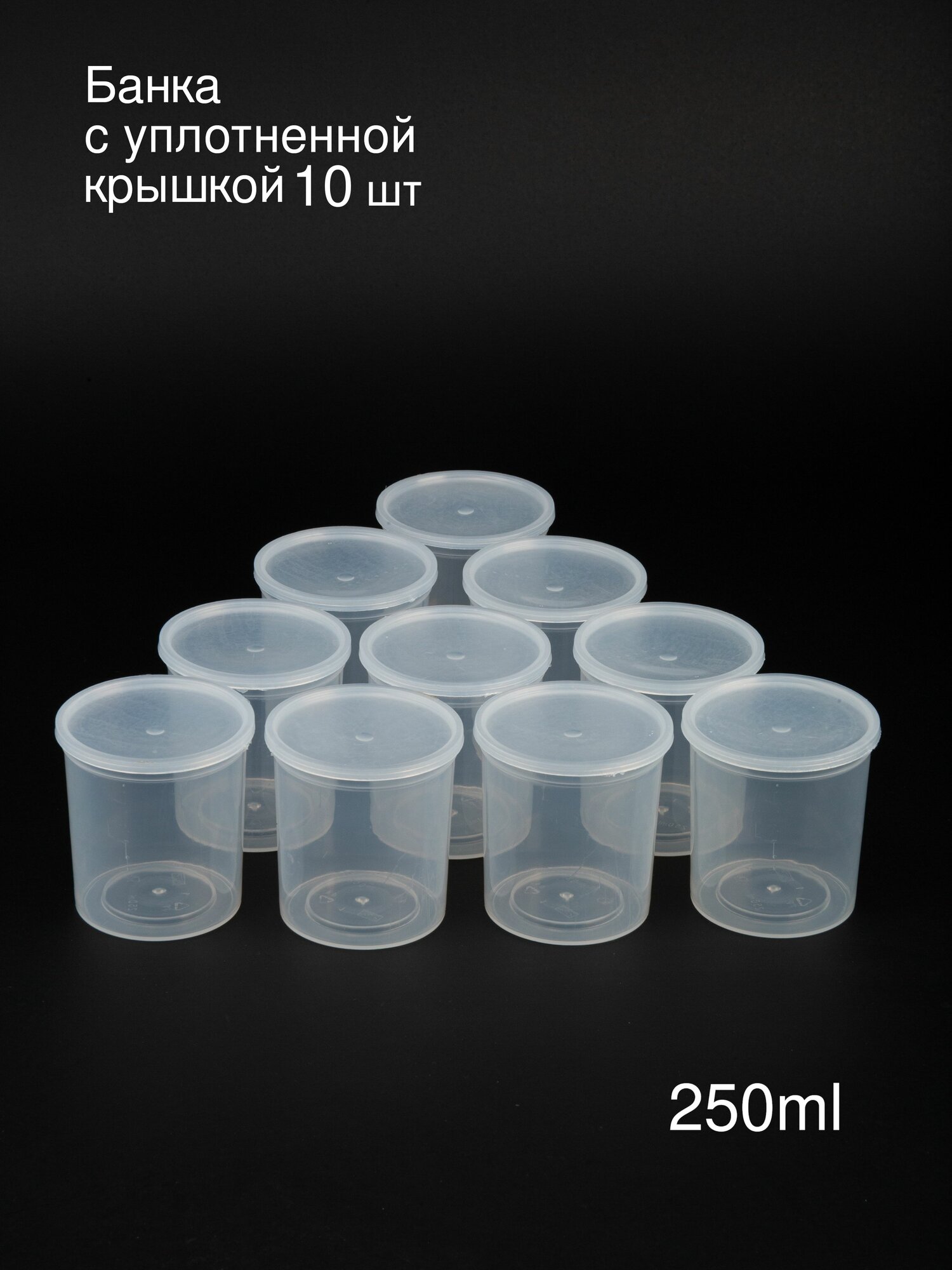 Контейнер пищевой 250мл. с уплотнённой крышкой, комплект из 10-х штук