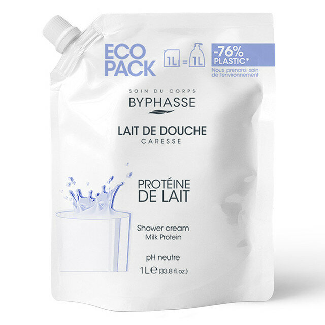 BYPHASSE Milk Protein гель для душа 1 л дой-пак увлажняющий уход за кожей и увлажнение кожи