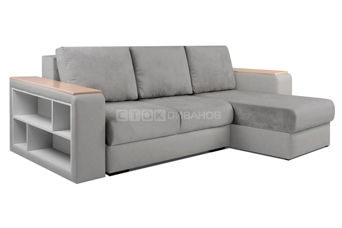 Угловой диван Сток Диванов Манчестер Ash светло-серый 255 см, механизм еврокнижка