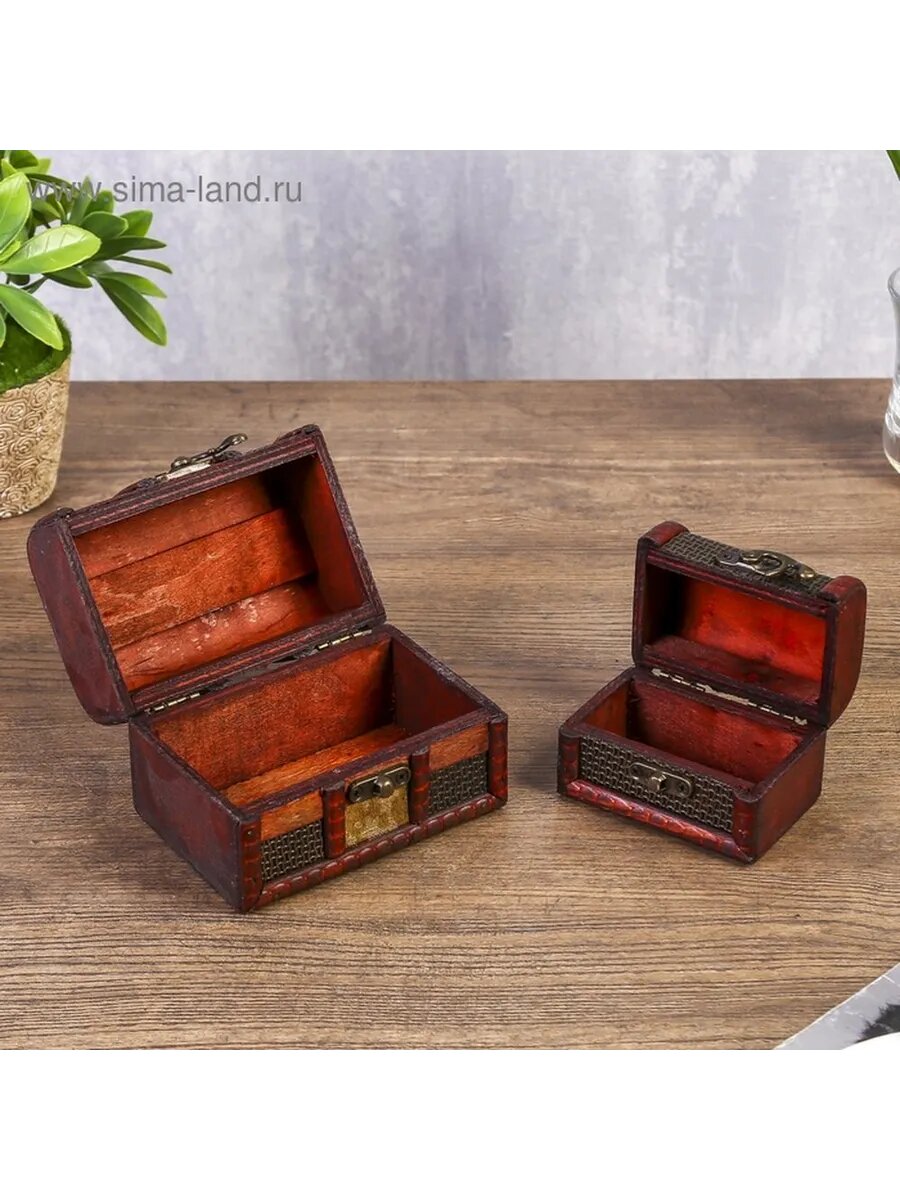 Деревянные сундучки с песочными часами — комплект из 2 шт.