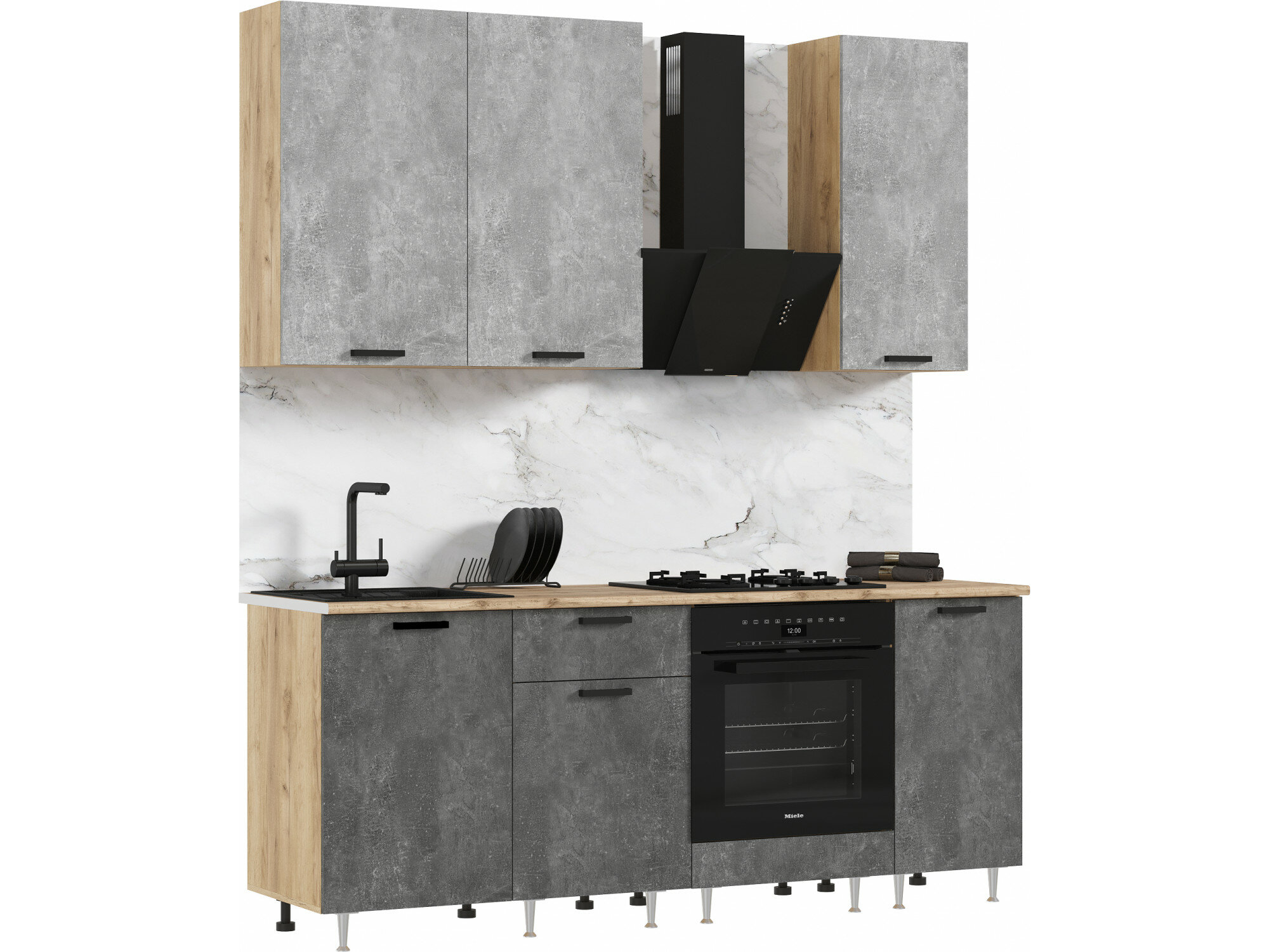 Кухонный гарнитур ЛДСП 2,0/900м (490) Компановка №2, Бетон светлый/Бетон темный, Дуб Крафт