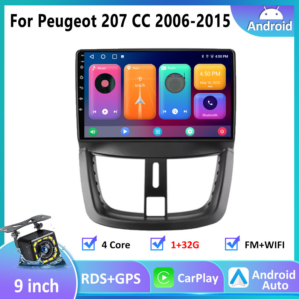 Магнитола для Peugeot 207 CC 2006-2015, Автомагнитола для Пежо ,2din android 1+32G Мультимедиа Bluetooth FM WIFI Автомобильный