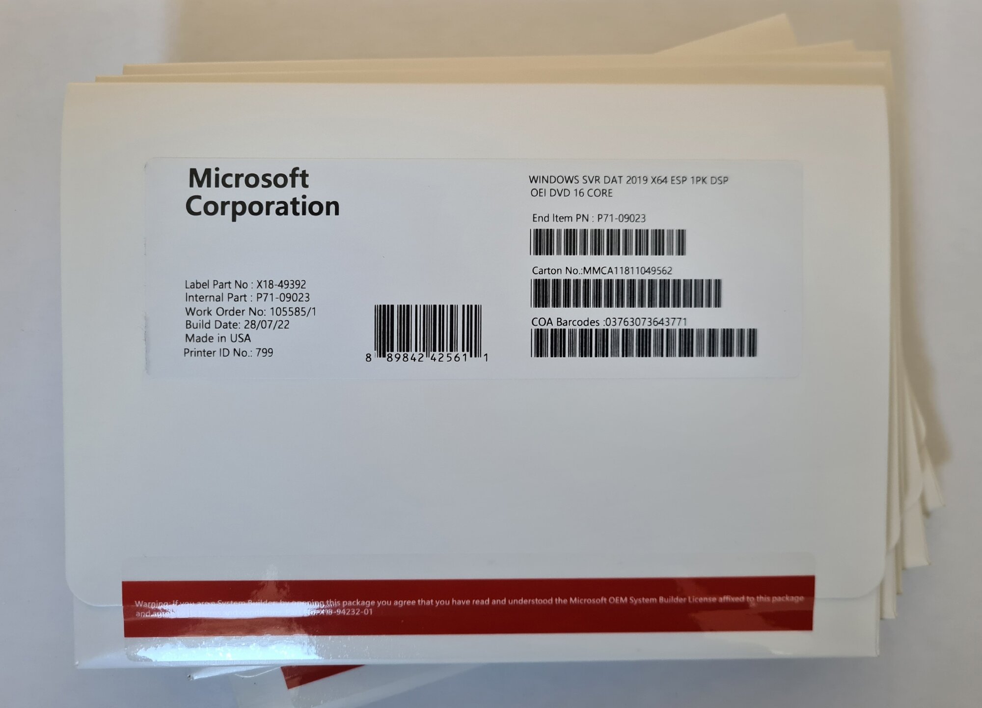 Microsoft Windows Server Datacenter 2019 ENG 64bit DVD OEI 16 Core [P71-09023]
