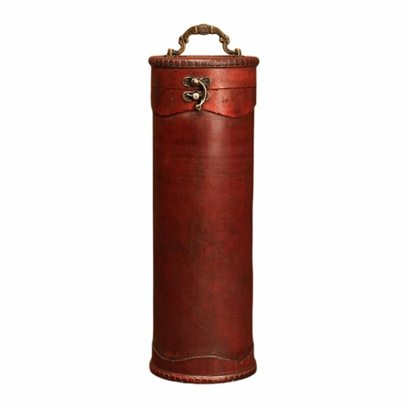 Антикварная деревянная коробка для упаковки красного вина в европейском стиле-009 круглая красная кожа