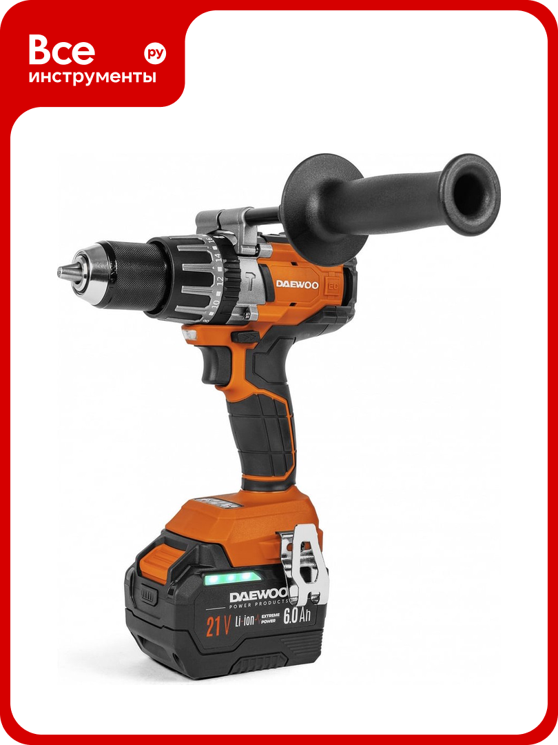 Аккумуляторная дрель-шуруповерт DAEWOO, максимальный крутящий момент 140 Нм, для работы с бетоном, металлом и деревом