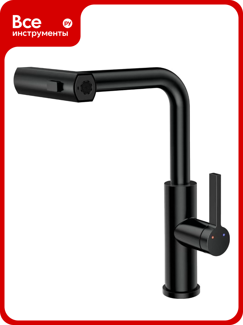 Смеситель для кухни с выдвижной лейкой RUSH Tinos TI3732-18Black, нержавеющая сталь, черный, с поворотной конструкцией