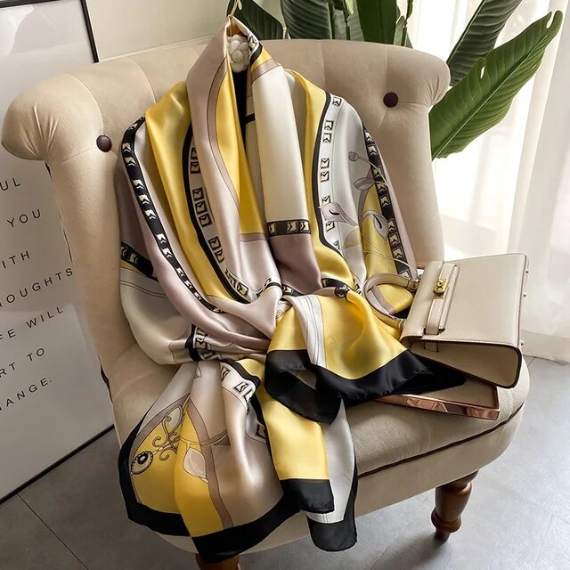 180*90 см Элитный бренд женский шарф модный принт шелковые шарфы летние шали накидки мягкая женская бандана платок хиджабы глушитель