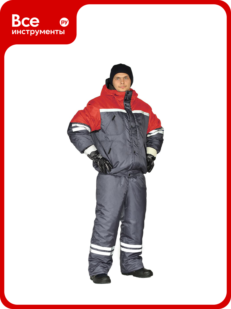 Зимний костюм URSUS стим темно‑серый/красный КОС634‑303 с синтетическим утеплителем синтепон и светоотражающими полосами