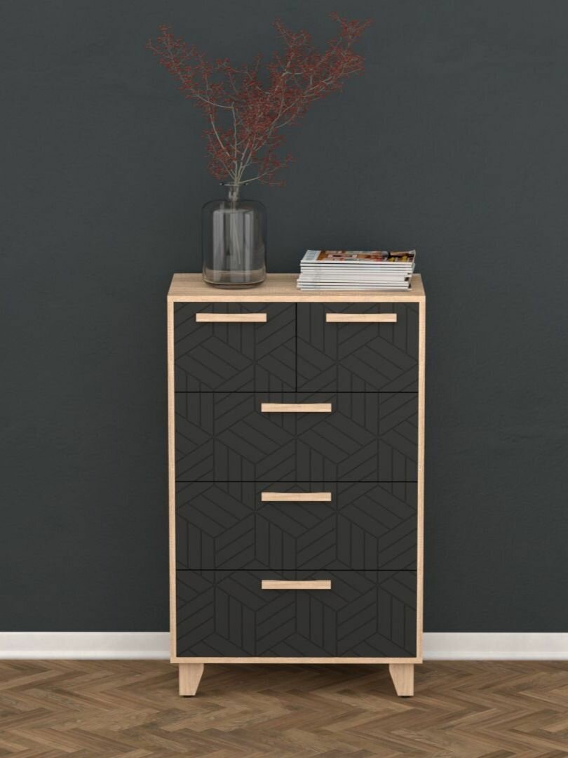 Комод с ящиками Амстердам Дуб Сонома / Черный матовый (12 Стульев)