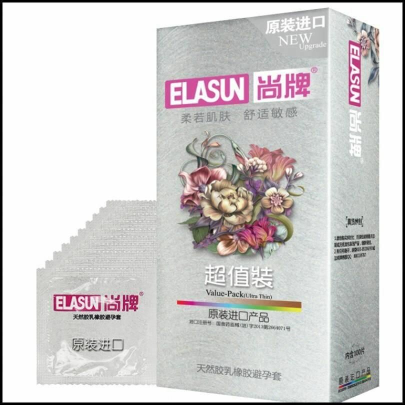 Товары для взрослых ELASUN 100PCS Ultra Thin Large Oil Condom Натуральный латексный каучук Презервативы для мужчин