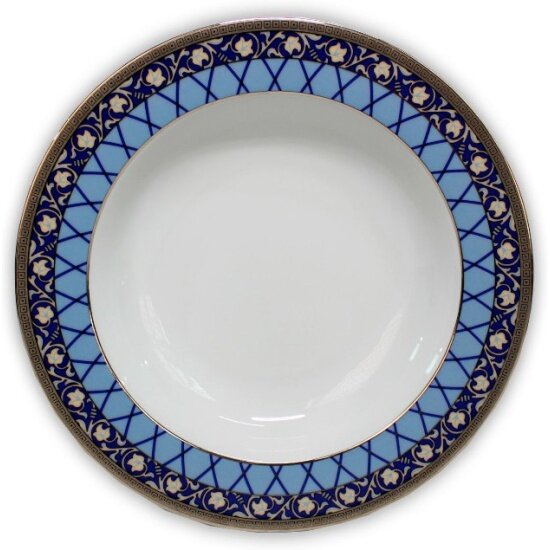 Тарелка глубокая Thun 1794 "Cairo", декор "Сетка на синем, отводка платина", 22 см. (КАР0017)