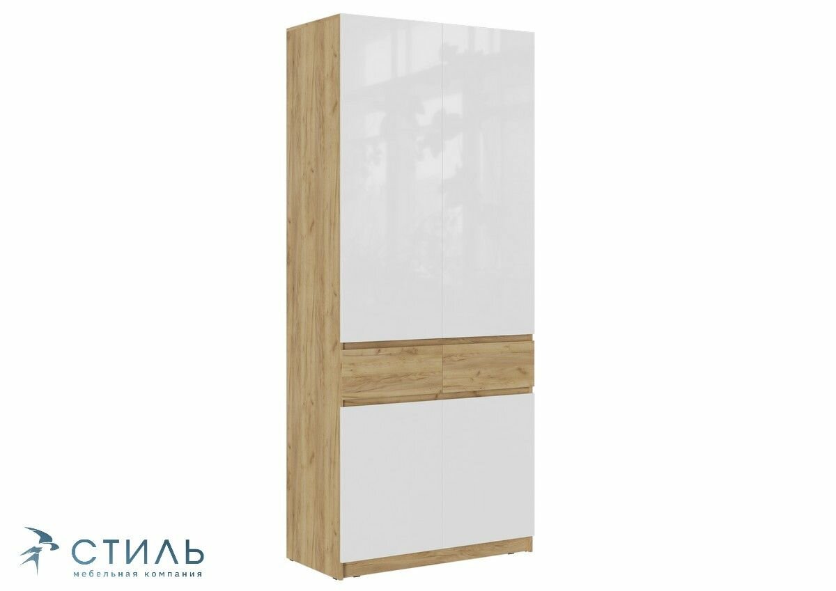 Двухстворчатый шкаф Бостон ШК-001 МДФ Дуб крафт золотой/Белый глянец (Стиль)