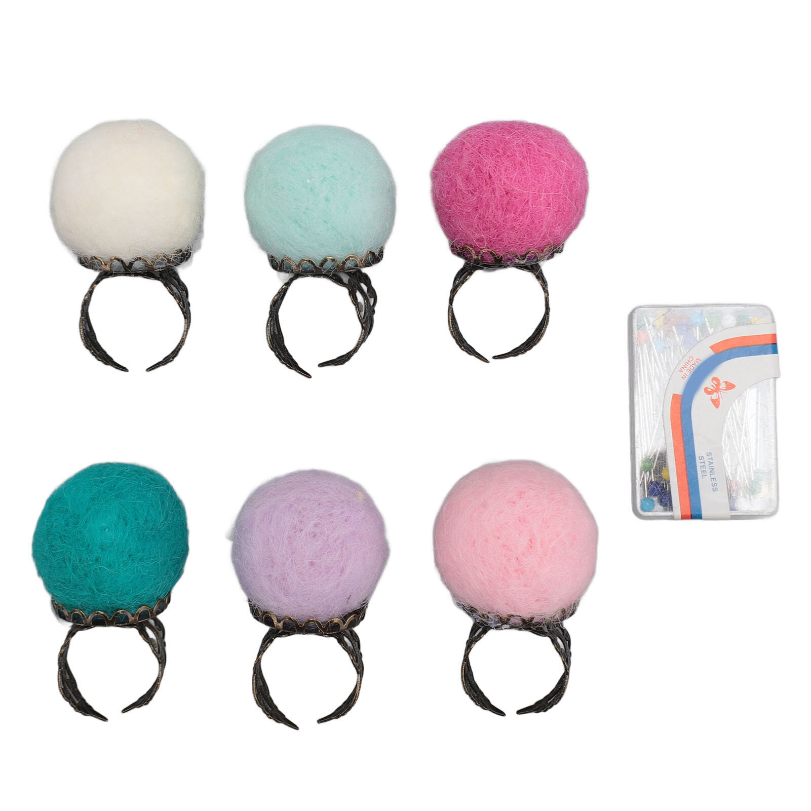 6 фетровых колец-игольниц с тканевыми булавками, винтажные легкие игольницы для поделок своими руками, стеганые, светлые цвета