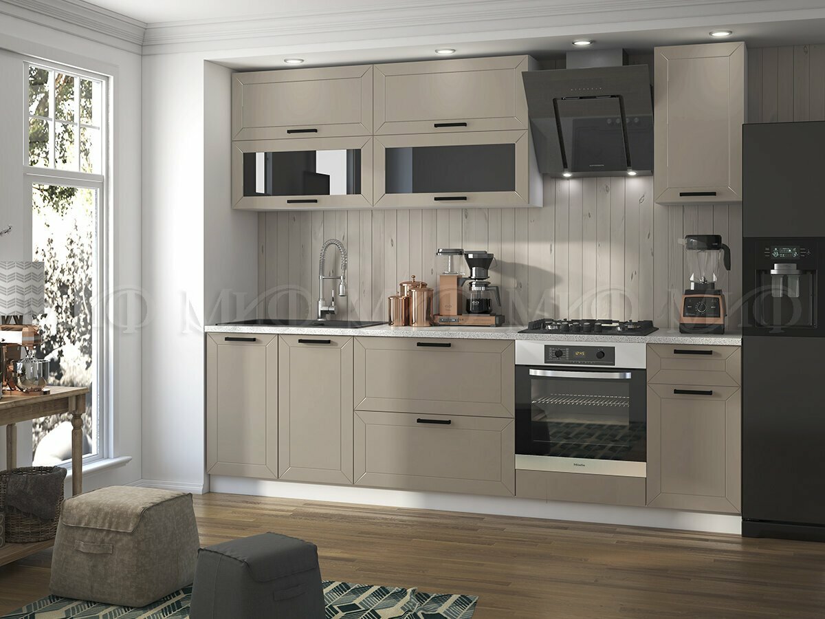 Кухня Миф Монако 2,0м (490) Компановка №2 Шарли Мокко, Белый (Антарес)