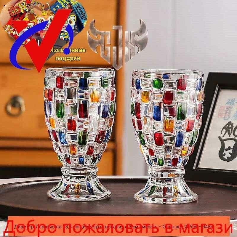 Традиционное хрустальное цветное стекло ручной работы, стакан с соком, не содержащее свинца.