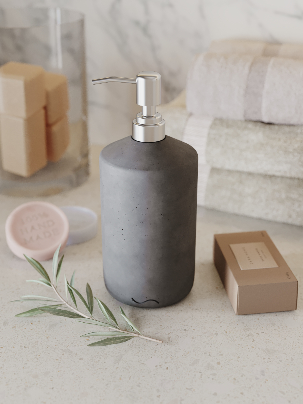 Дозатор для жидкого мыла и моющего средства, диспенсер для мыла Astrid (s), 0,4 л, из бетона, графитовый матовый