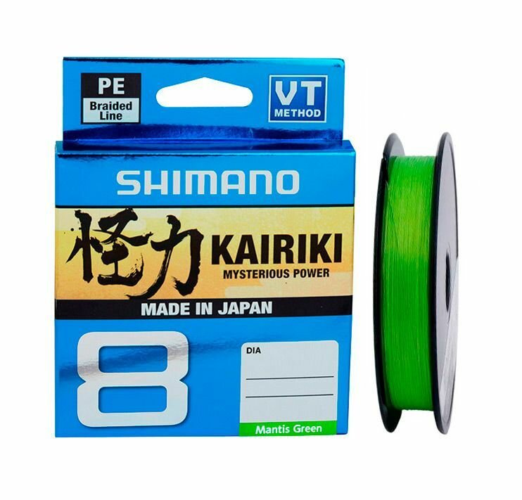 Плетеный шнур Shimano Kairiki 8 PE 150 метров, зеленая 0.230 mm/ 22.5 кг
