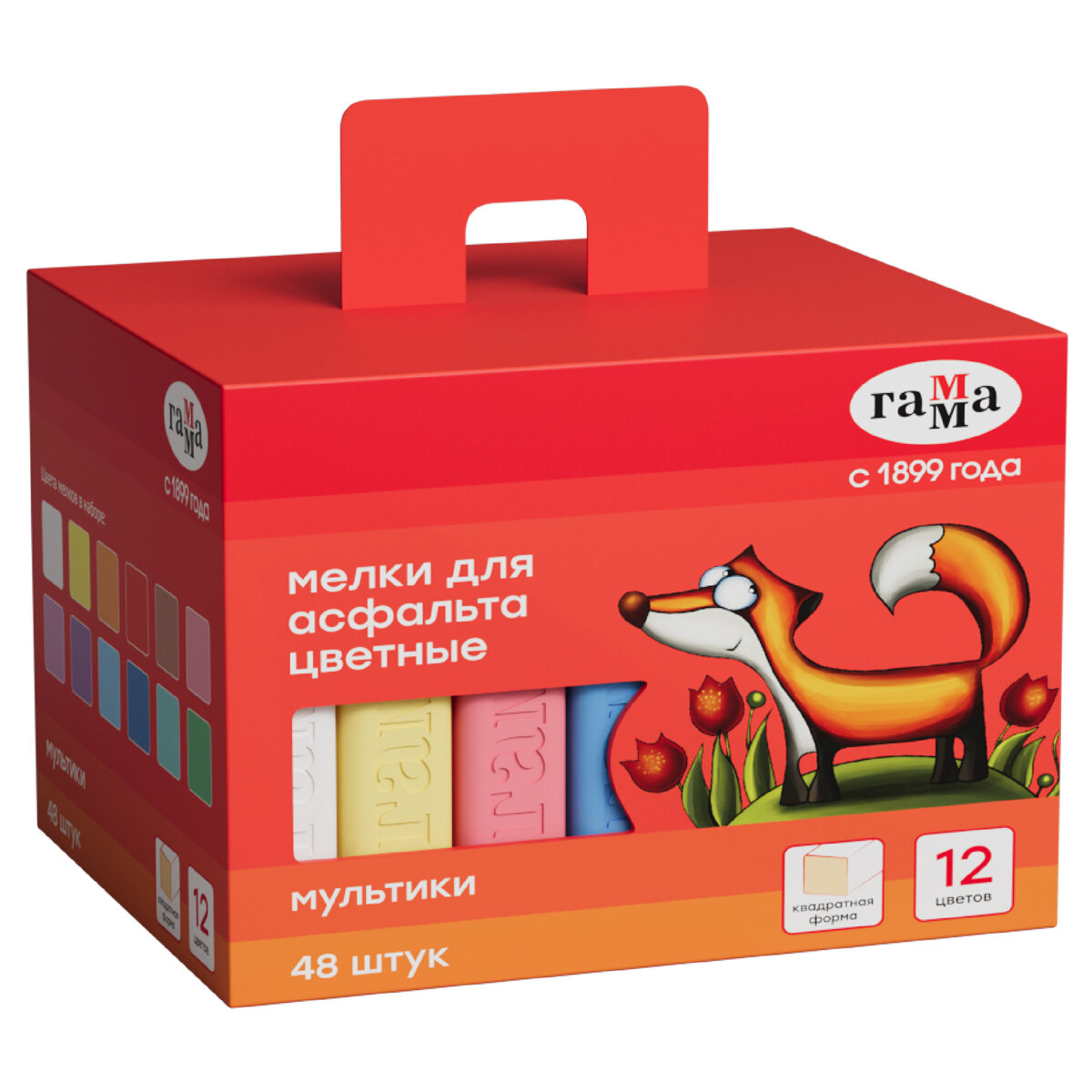 Мелки для асфальта 12цв 48шт Мультики гамма 9022348