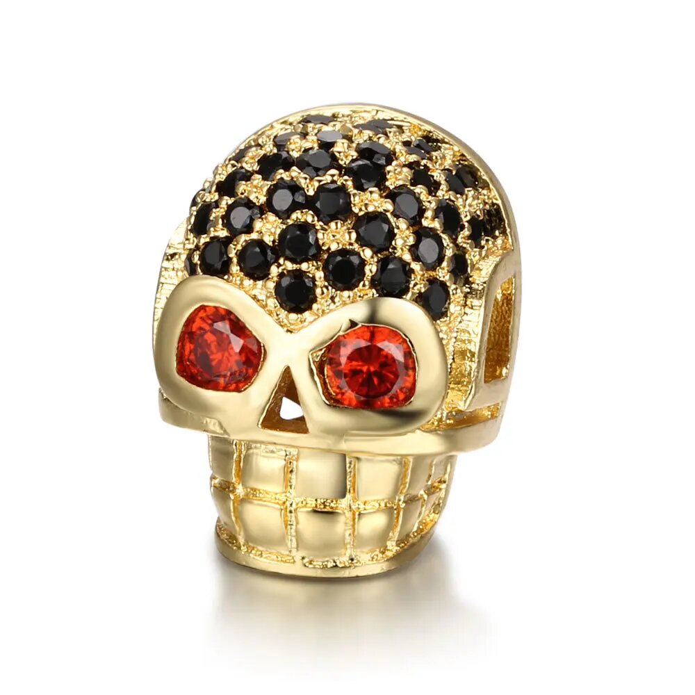 Космические бусины с черепом из латуни Gold Black CZ