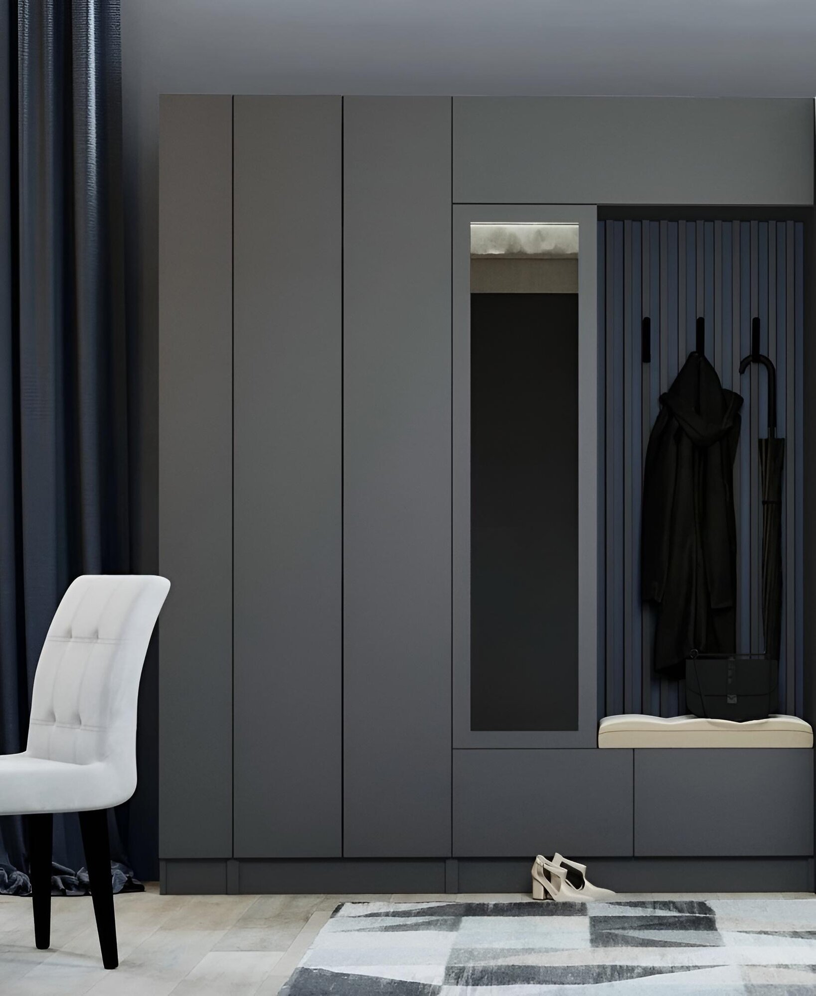 Прихожая руэлла 1.8 метра с торцевым завершением. ЛДСП графит