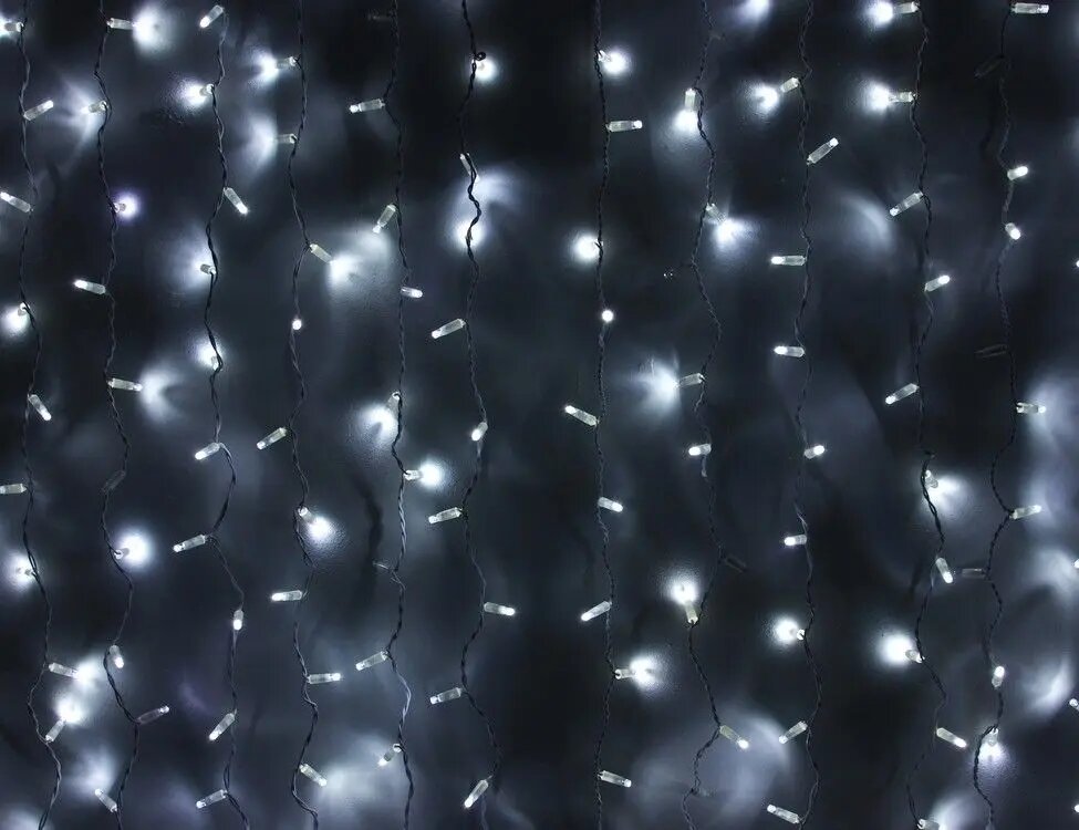 Гирлянда Дождь Rich Led Cap 2*1.5 м, 300 холодных белых LED ламп, мерцание, белый ПВХ, соединяемая, IP65, Rich LED