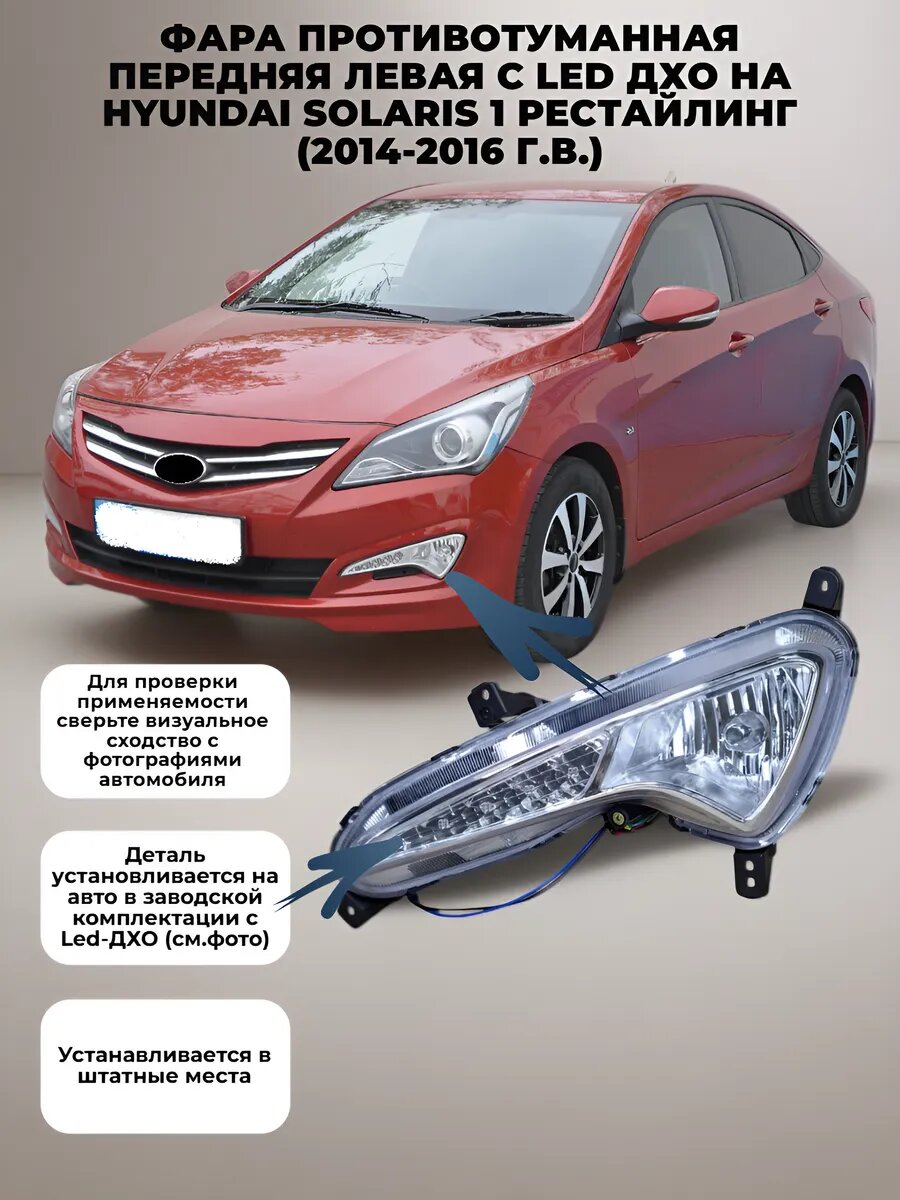 Фара противотуманная левая на Hyundai Solaris 1 (2014-2016 г. в.)