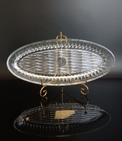 Блюдо селедочница сервированное стекло клеймо Уршельский стеклозавод, резной узор, винтаж СССР 1970-1990 гг