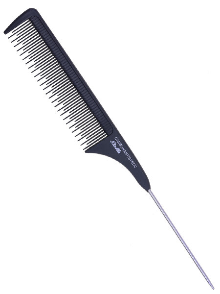 Расческа Stella, карбоновая с металлическим хвостиком для начеса Stella