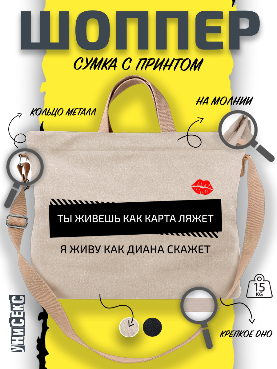 Сумка  шоппер y2k через плечо имя Диана