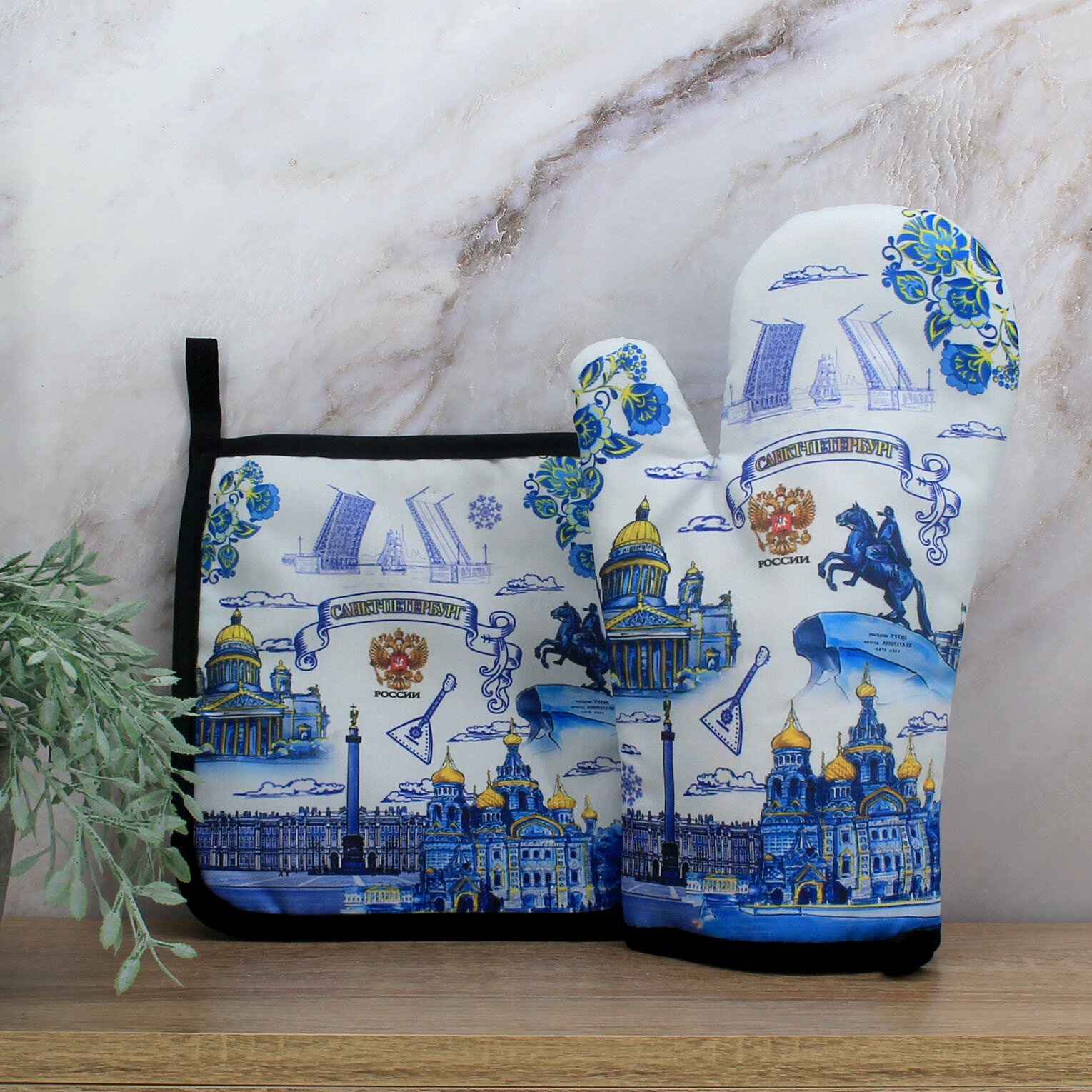 Сувенирные прихватки " Санкт-Петербург " , цвет белый с синим