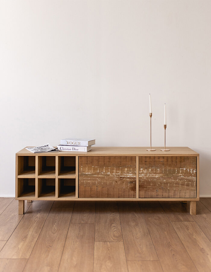 Тумба под телевизор напольная 150 см лофт из массива тика и дуба