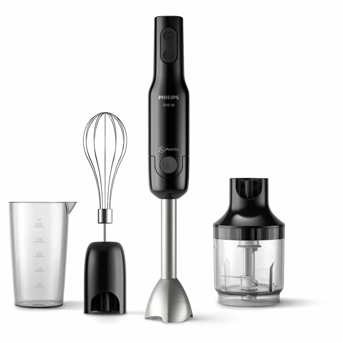 Блендер погружной Philips HR2543/90, 700Вт, 2 скорости, 3 насадки, стакан, черный (HR2543/90)