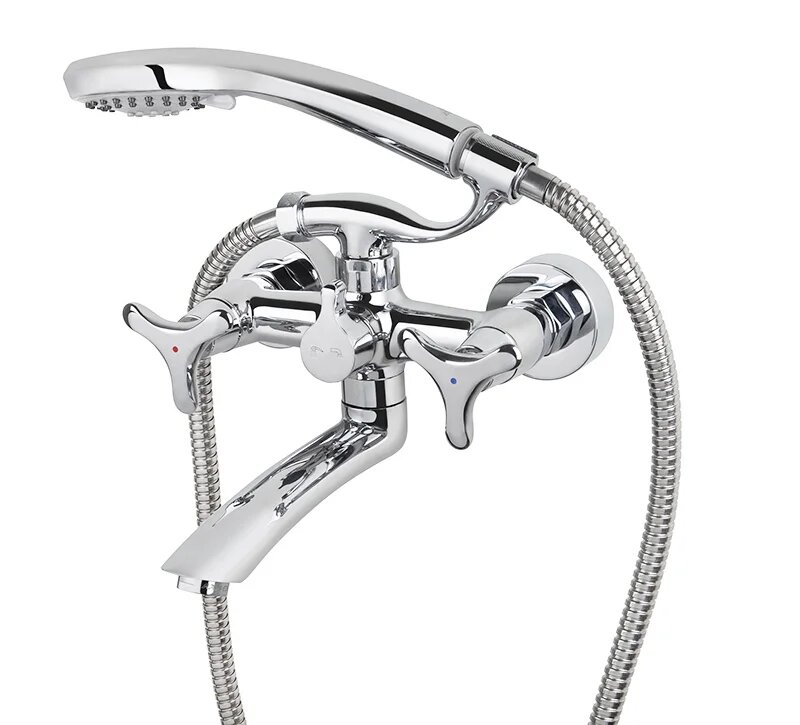 Смеситель для ванны с душем Kaiser Trio 57122 с душевым гарнитуром, настенный, с поворотным изливом, хром, глянцевый, латунный