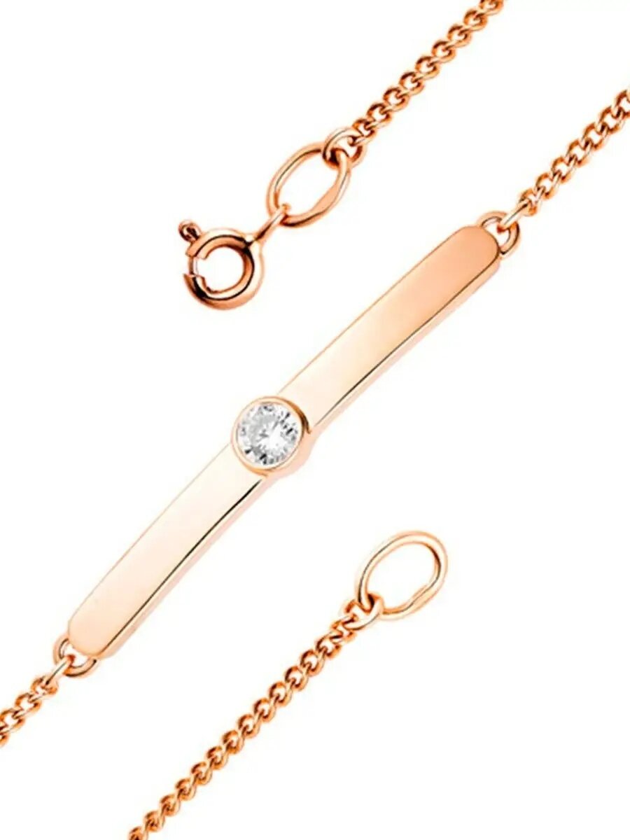 Браслет-цепочка, красное золото, 585 проба, фианит