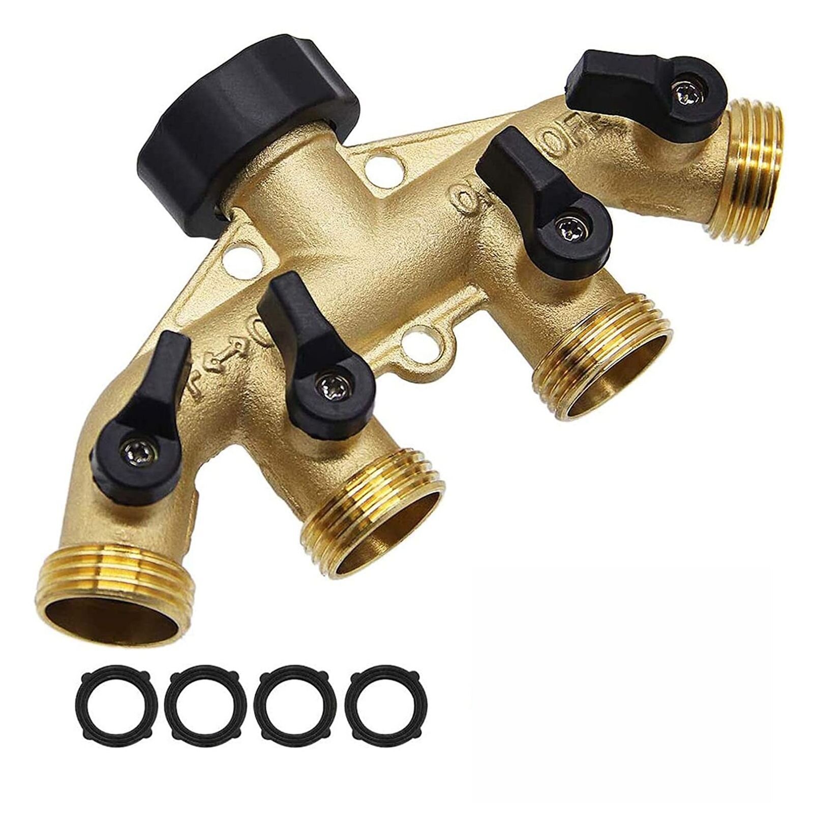4-way Heavy Duty Brass Garden Hose Distributor 3/4in Hose Tap Adapter with 4 Valves American standard thread European standard thread Maximum Pressure 80psi 551.58kpa Item Size 6.5 * 3.2in Package Weight 400g 14.11ounces Package Size 160 * 110 * 55mm 6.3