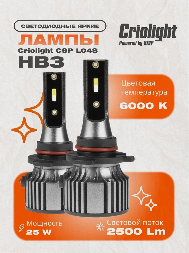 Светодиодные автомобильные лампы диодные HB3 led, 2 шт, AMP CSP L04S