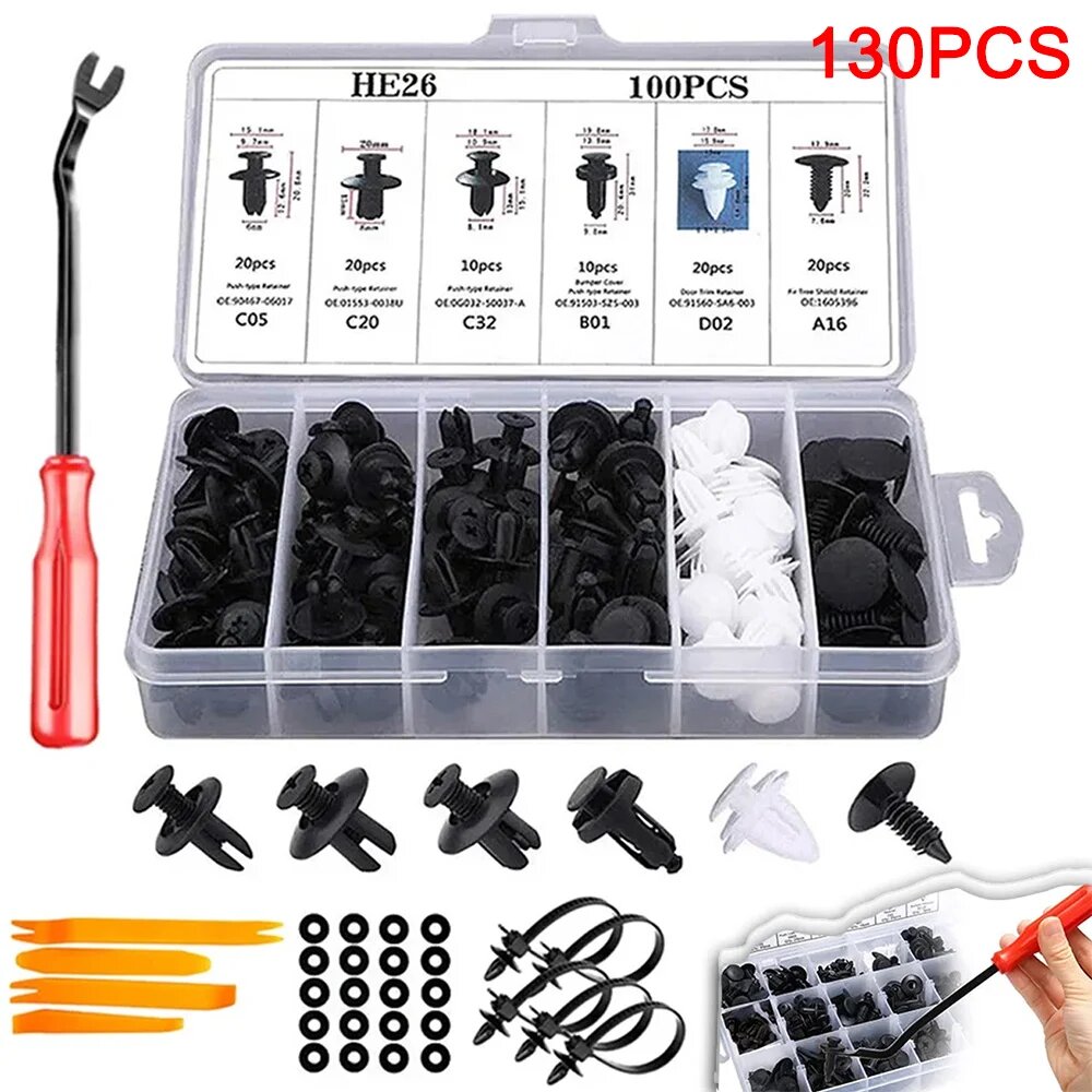 Автомобильные фиксаторы, комплект автозастежек, фиксаторы крыльев, комплект автомобильных заклепок с съемником крепежа для GM Ford Toyota Honda, 130Pcs Clips Kit
