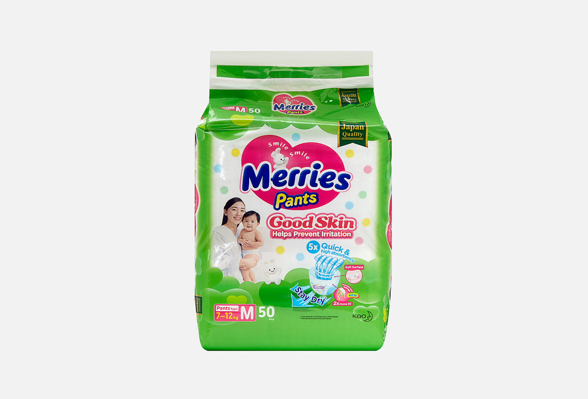 Подгузники-трусики для детей MERRIES Good Skin, M 7-12 kg