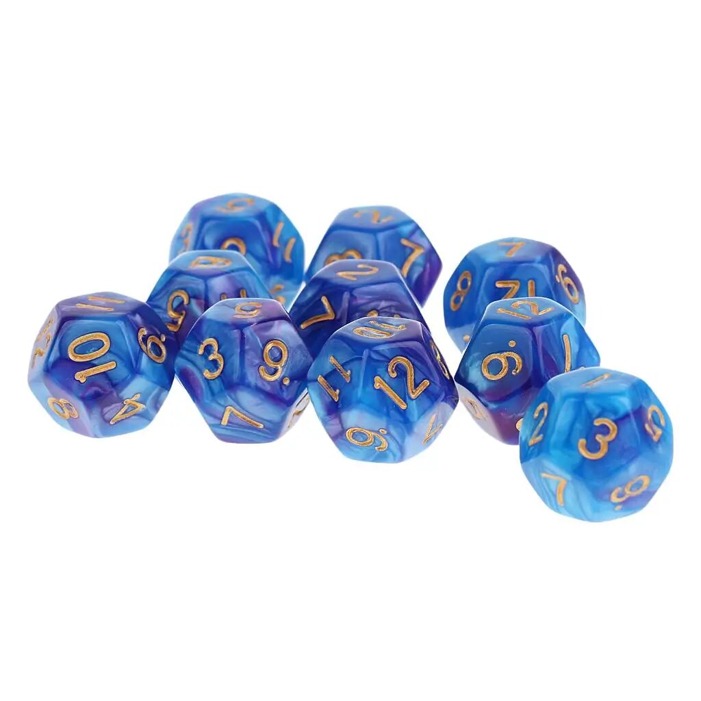 10 шт. 12-гранных костей D12, синий, акрил